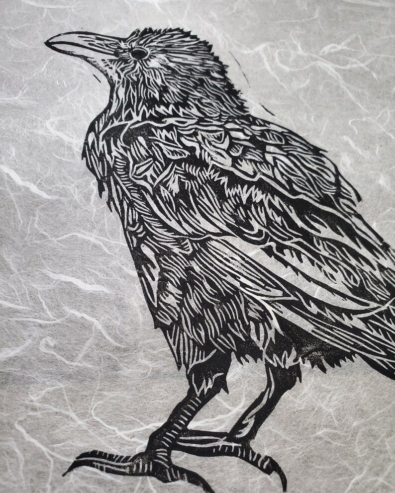 Raven Spirit 8x12 Linocut Print on Rice Paper Block Print - Etsy
