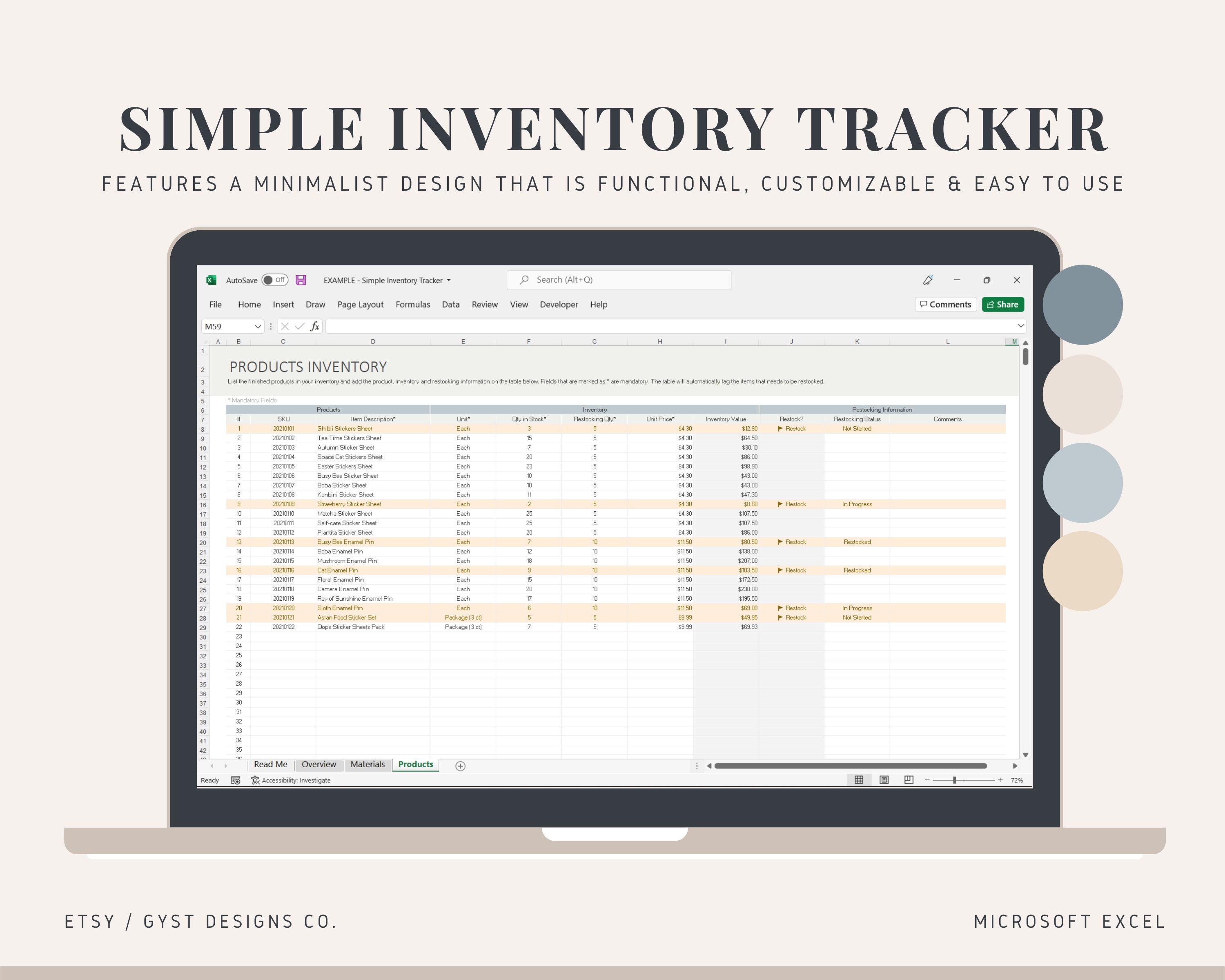 MS Excel Simple Inventory Tracker Business Inventory - Etsy Canada