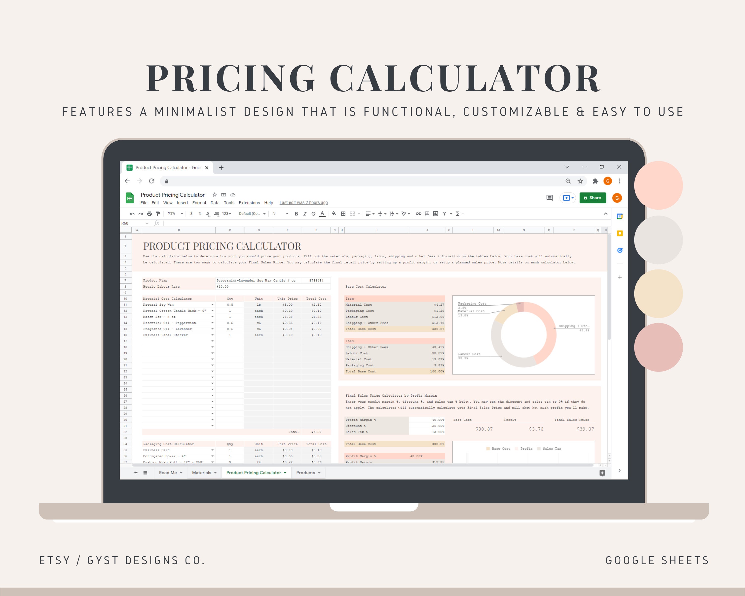 Design & Templates Profit Tracker Google Sheets FBA Pricing Calculator ...