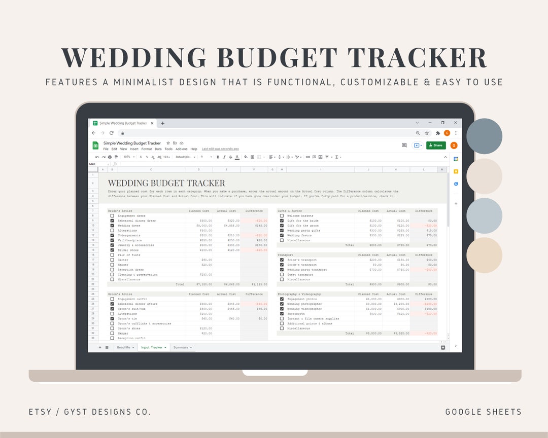 Simple Wedding Budget Spreadsheet, Wedding Budget Tracker, Wedding ...