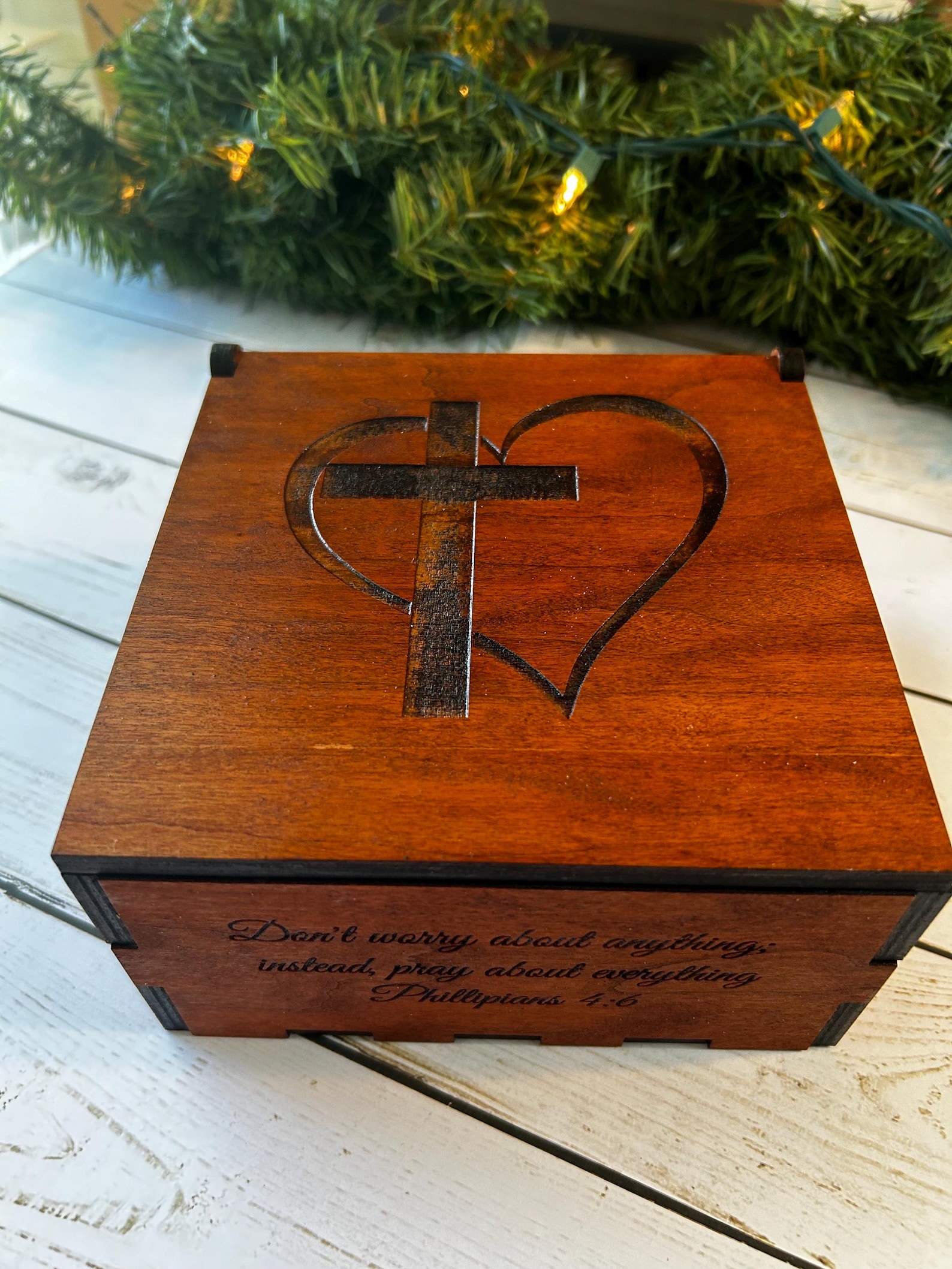 Engraved Christian Keepsake Box: Cherry or Cedar Wood Prayer Box (6x6x4 ...