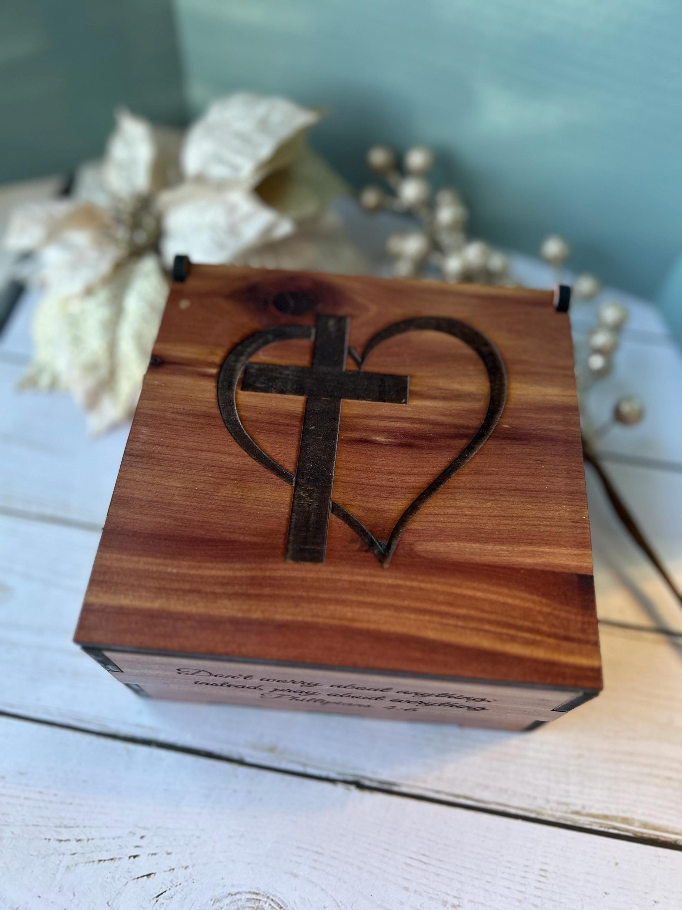 Engraved Christian Keepsake Box: Cherry or Cedar Wood Prayer Box (6x6x4 ...