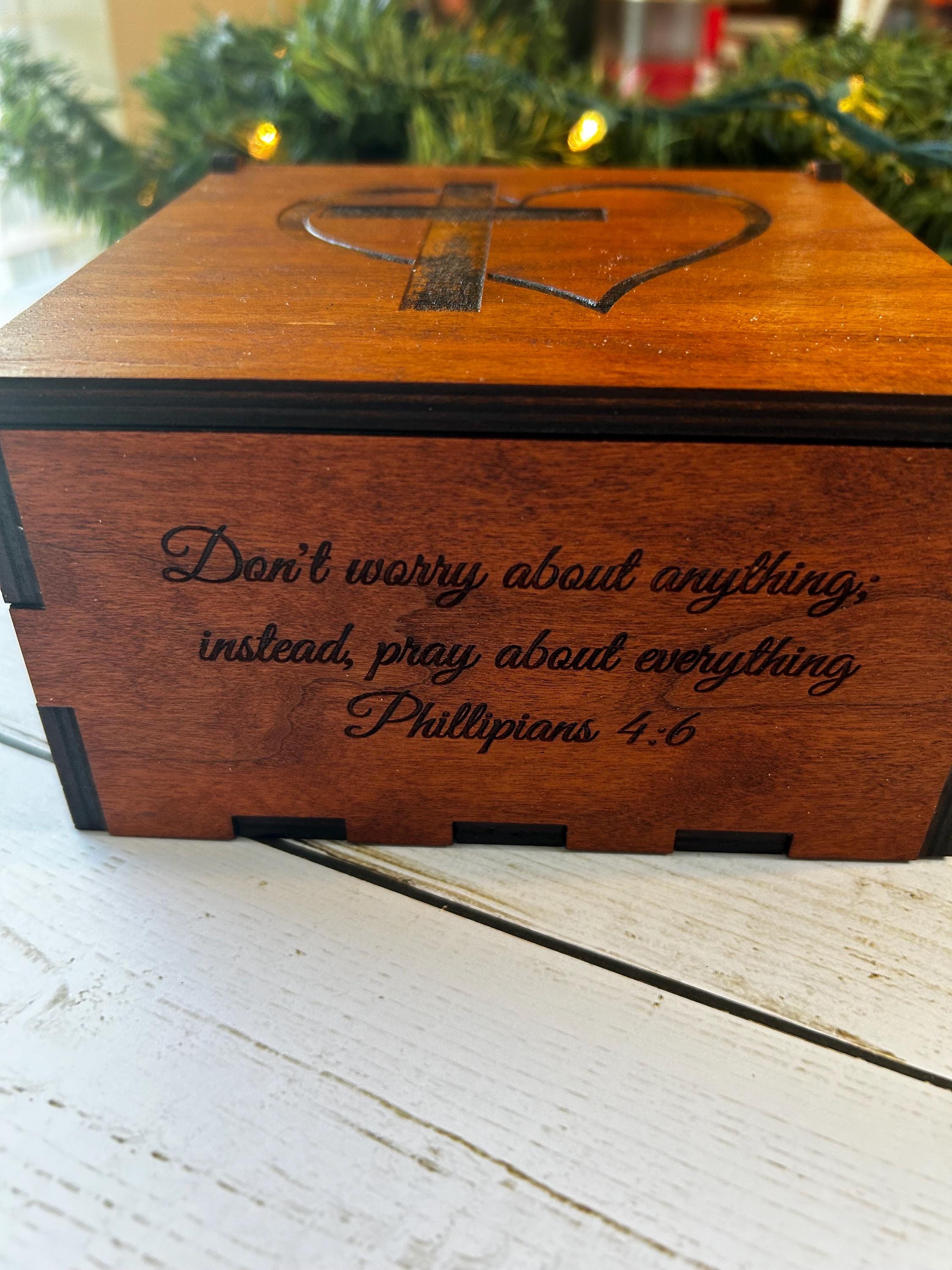 Engraved Christian Keepsake Box: Cherry or Cedar Wood Prayer Box (6x6x4 ...