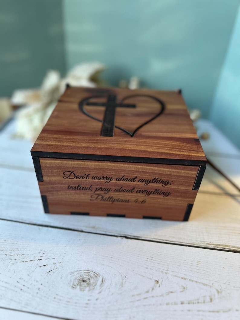 Engraved Christian Keepsake Box: Cherry or Cedar Wood Prayer Box (6x6x4 ...
