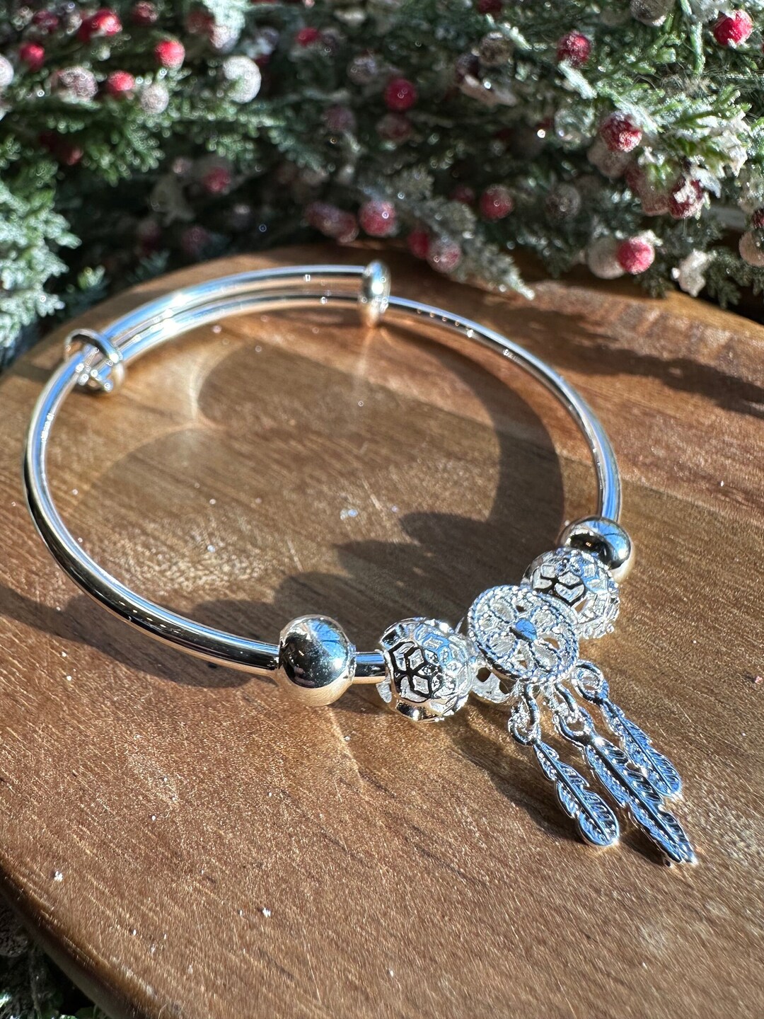 Dreamcatcher Charm Bracelet, Sterling Silver Feather Tassel Bangle ...
