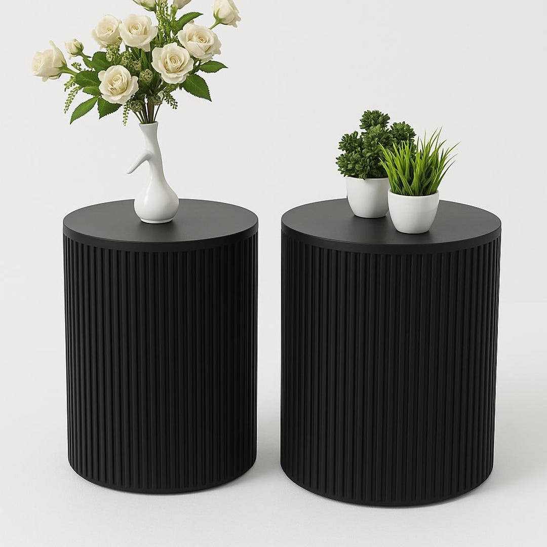 Flutted Wood Side Table Corner Table End Table Side Table Living Room ...