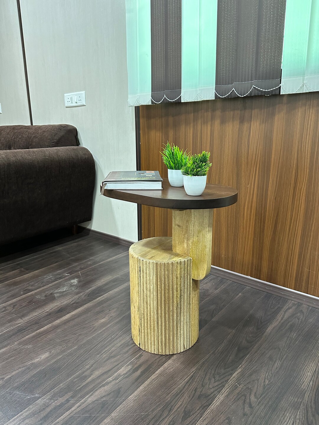 Fluted Wooden Insert Side Table Wooden Sofa Table Wooden Corner Table End Table for Living Room ...