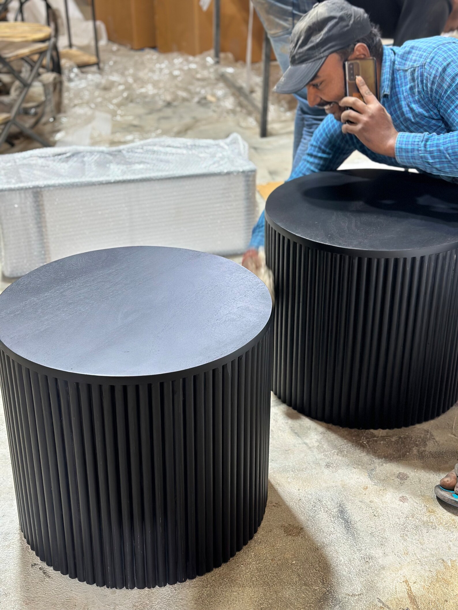 Flutted Wood Side Table Corner Table End Table Side Table Living Room ...