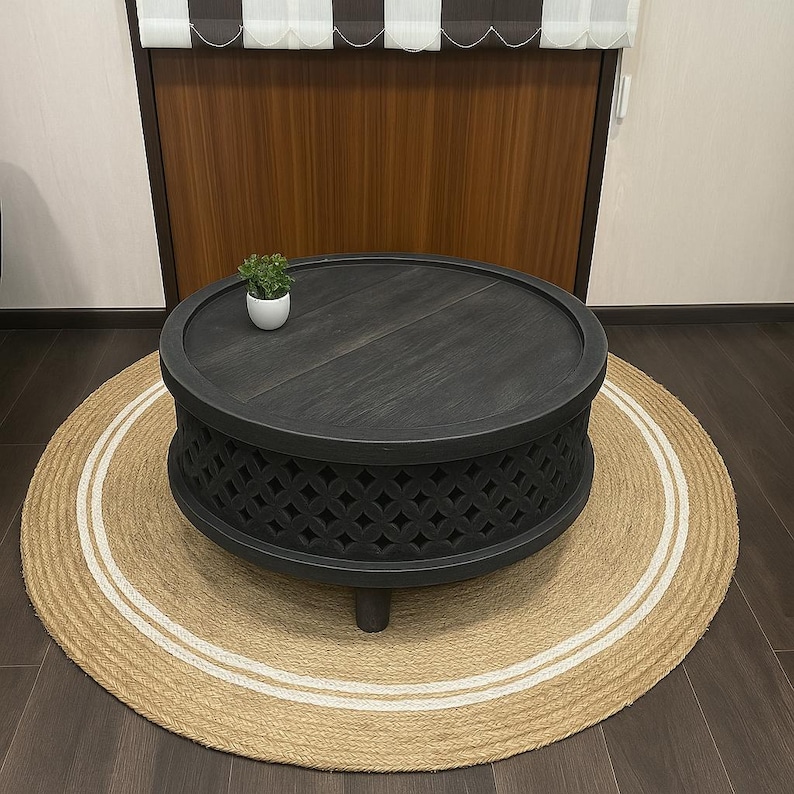 Hand-carved Mango Wood Coffee Table: Round Lattice Design - Etsy