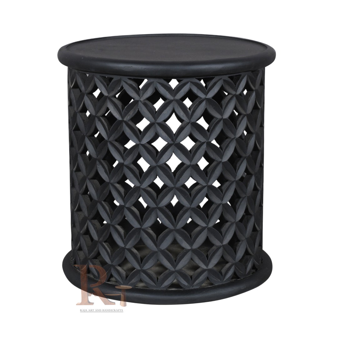 Handcrafted Wood Basketweave Side Table: Round Accent Table - Etsy