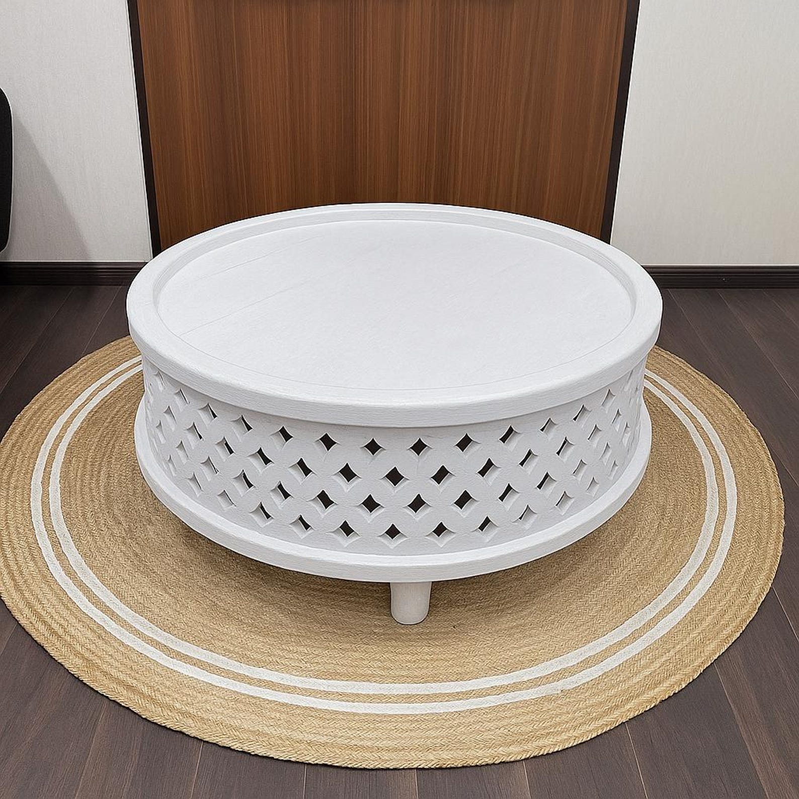 Hand-carved Mango Wood Coffee Table: Round Lattice Design - Etsy