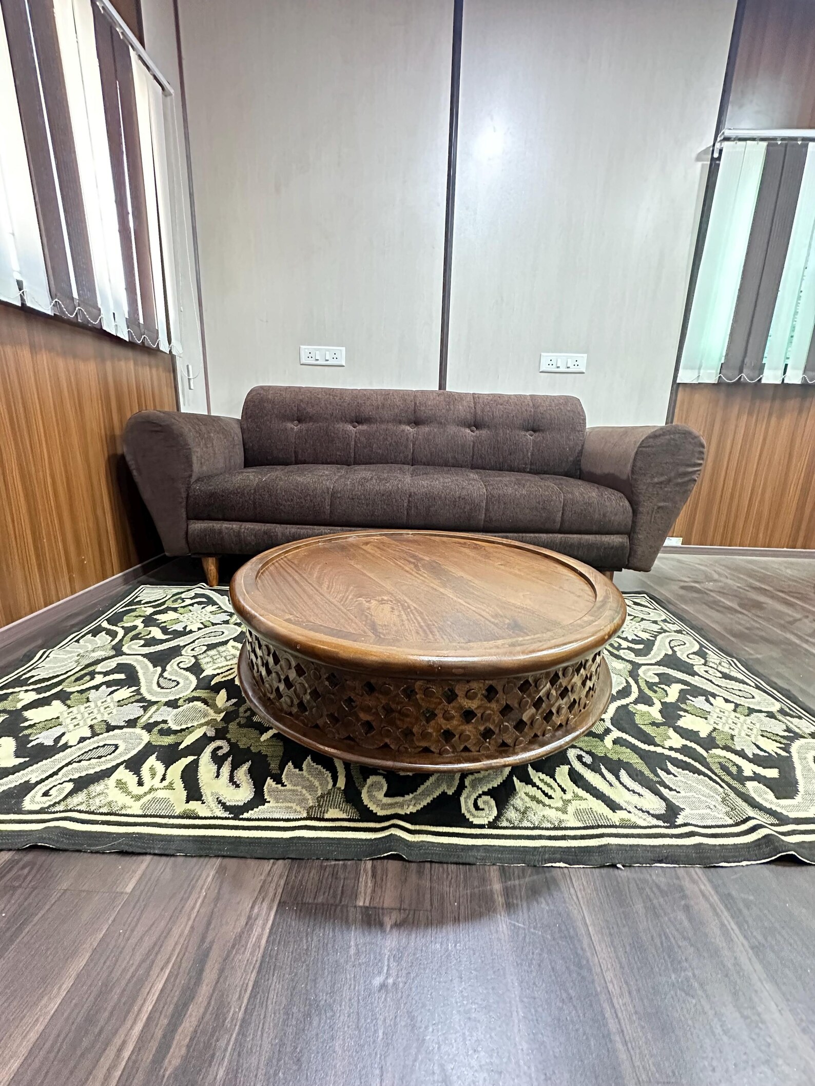 Hand-carved Mango Wood Coffee Table: Round Lattice Design - Etsy