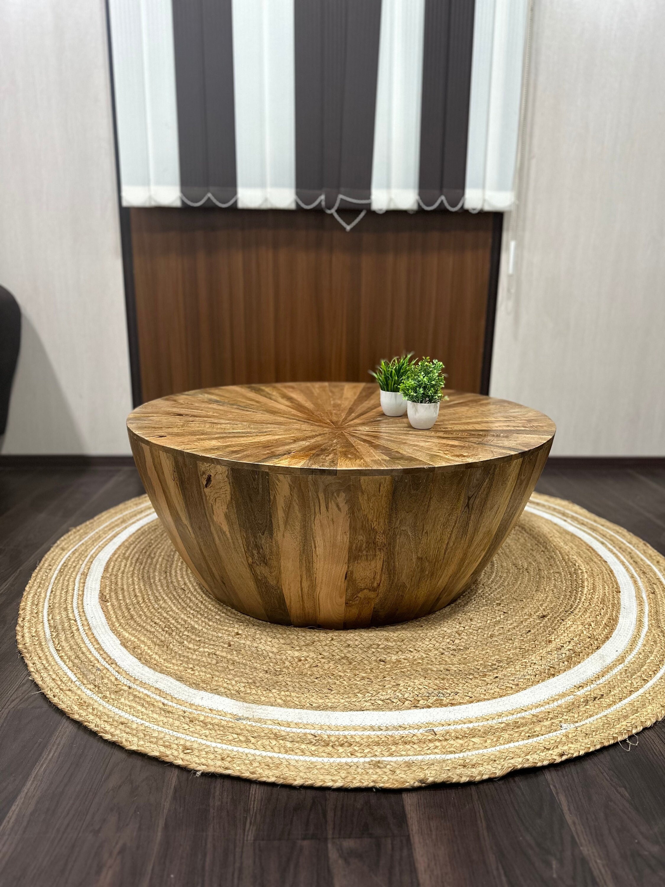 Round Wooden Drum Coffee Table Solid Wood Centre Table for Living Room Etsy UK
