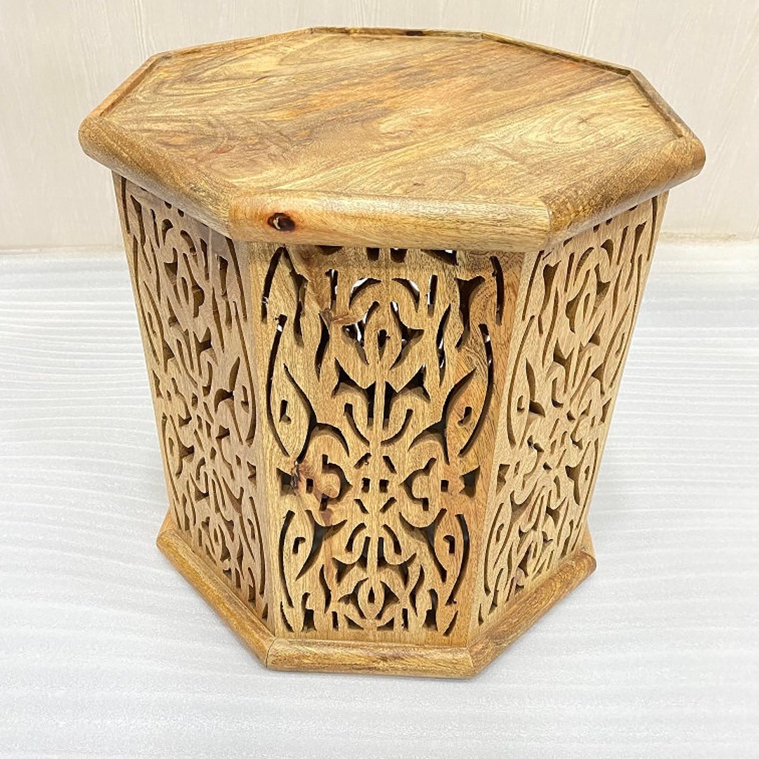 Hand Carved Mango Wood Side Table: Lattice Design Accent Table - Etsy