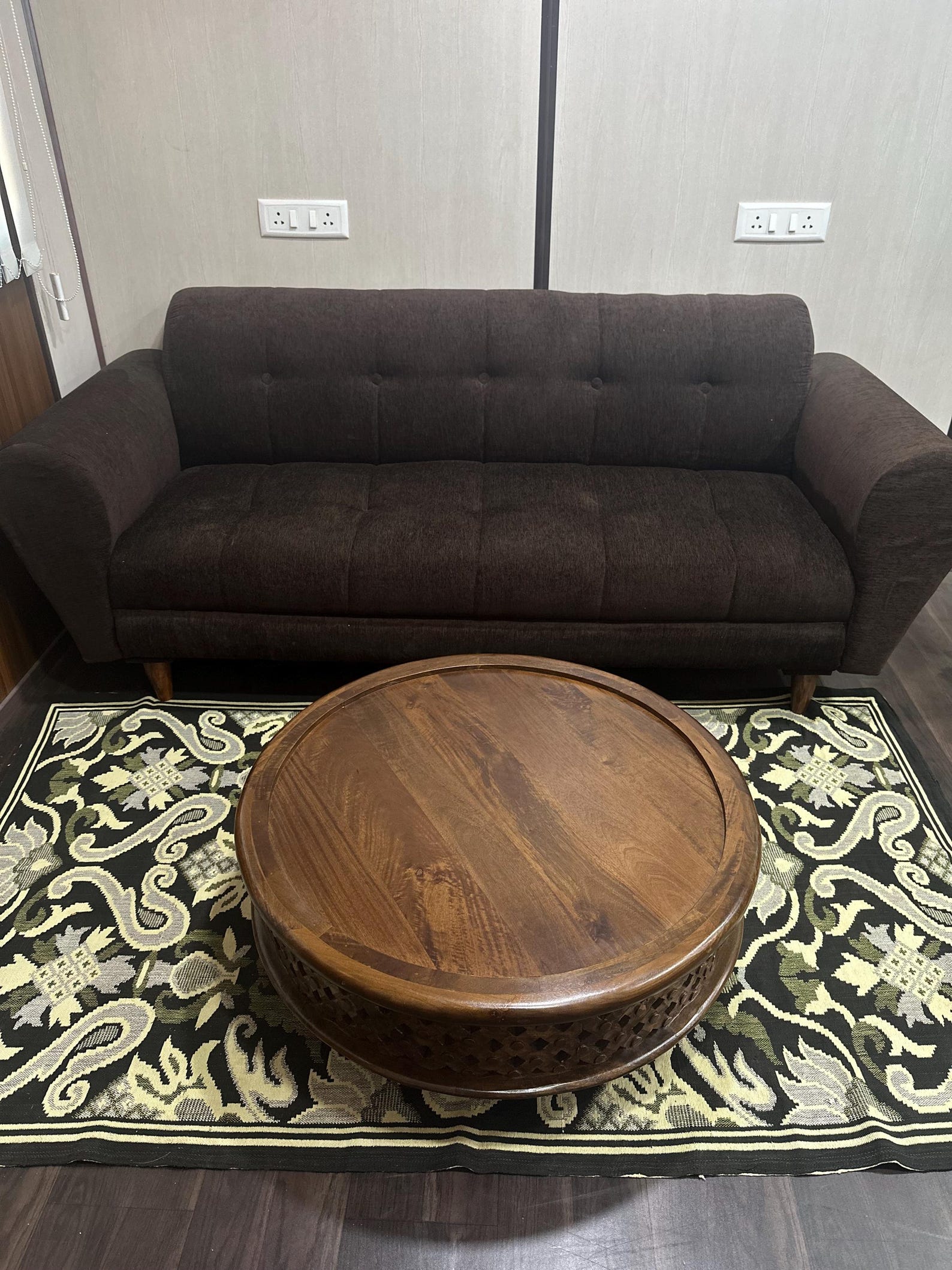 Hand-carved Mango Wood Coffee Table: Round Lattice Design - Etsy