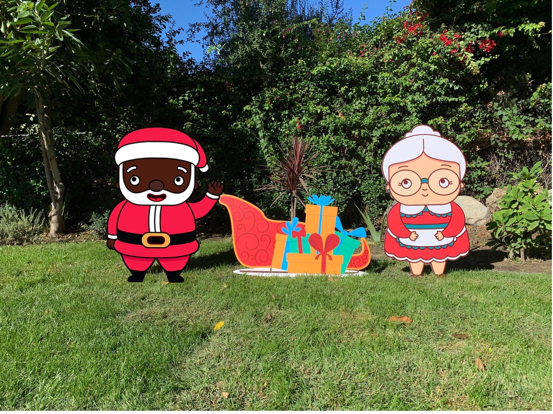 Interracial Santa Claus Outdoor Yard Lawn Decoration. Set Includes Mr ...