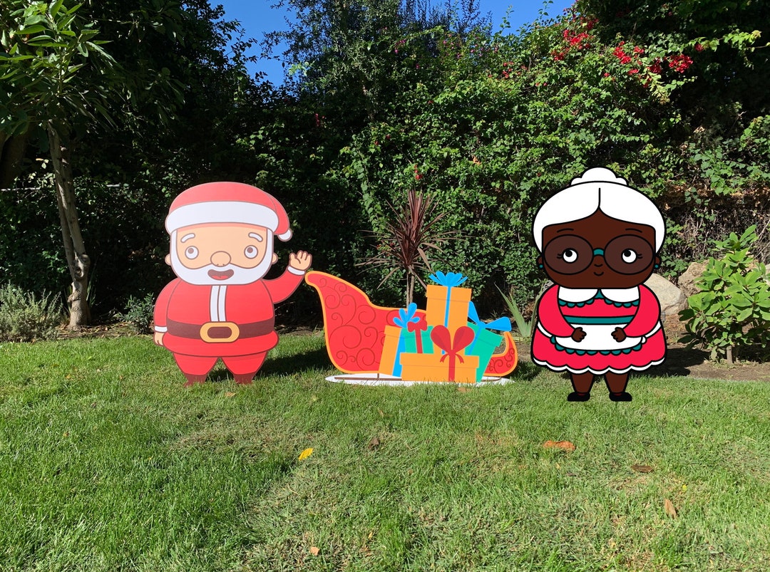 Interracial Santa Claus Outdoor Yard Lawn Decoration. Set Includes ...