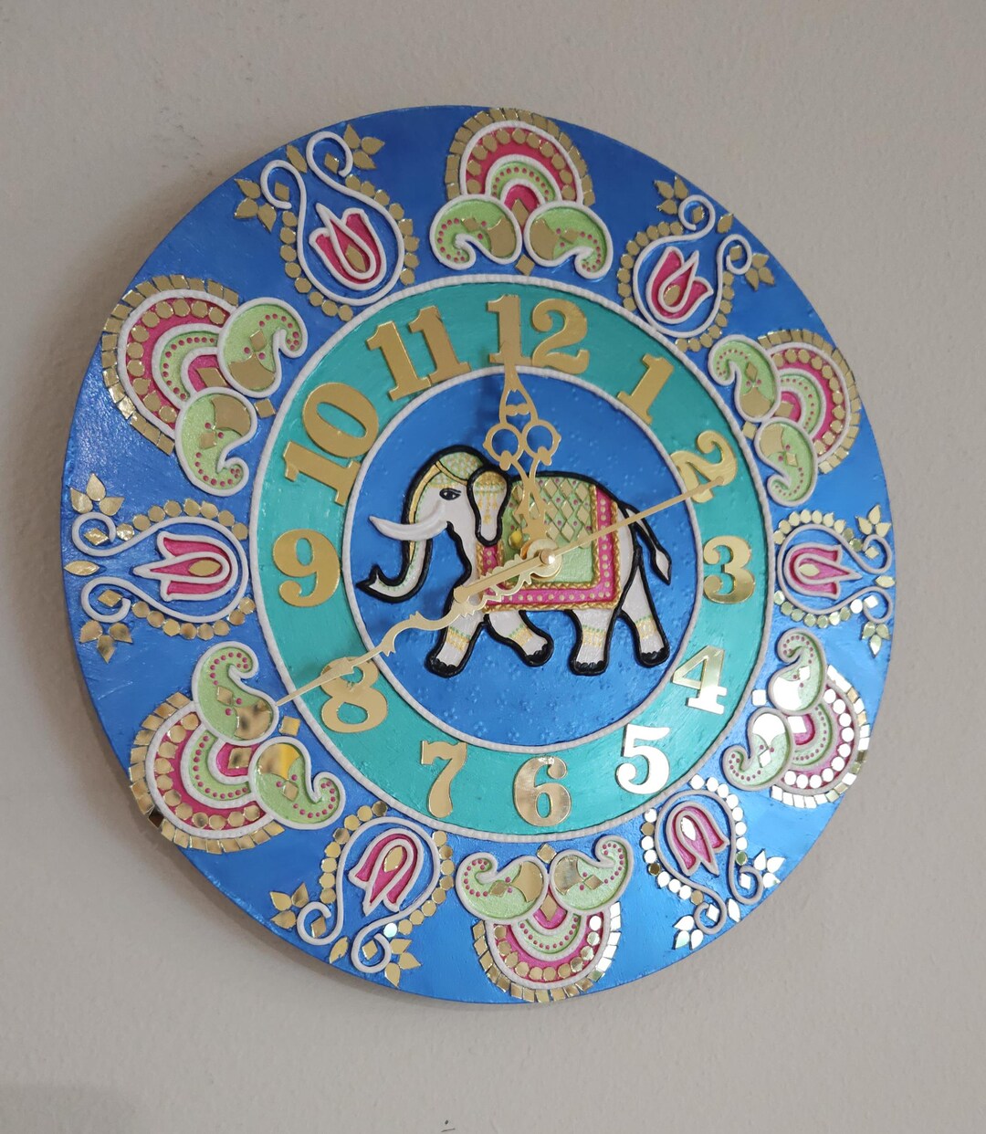 Handcrafted Elephant Wall Clock, Lippan Wall Clock, Elephant Lippanart ...