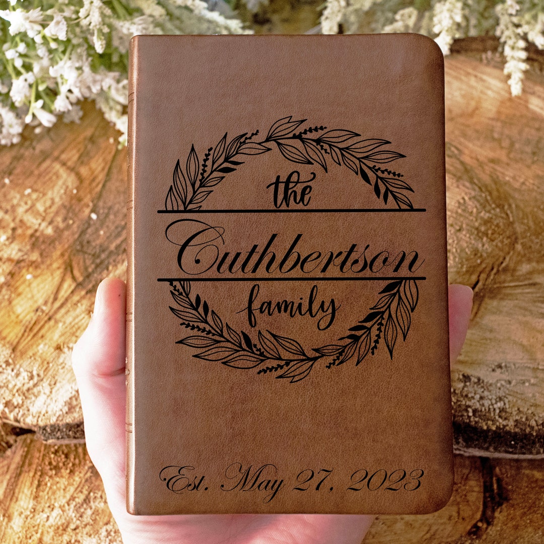 Personalize Family Bible Compact Family Name Leather ESV Gift Wedding ...