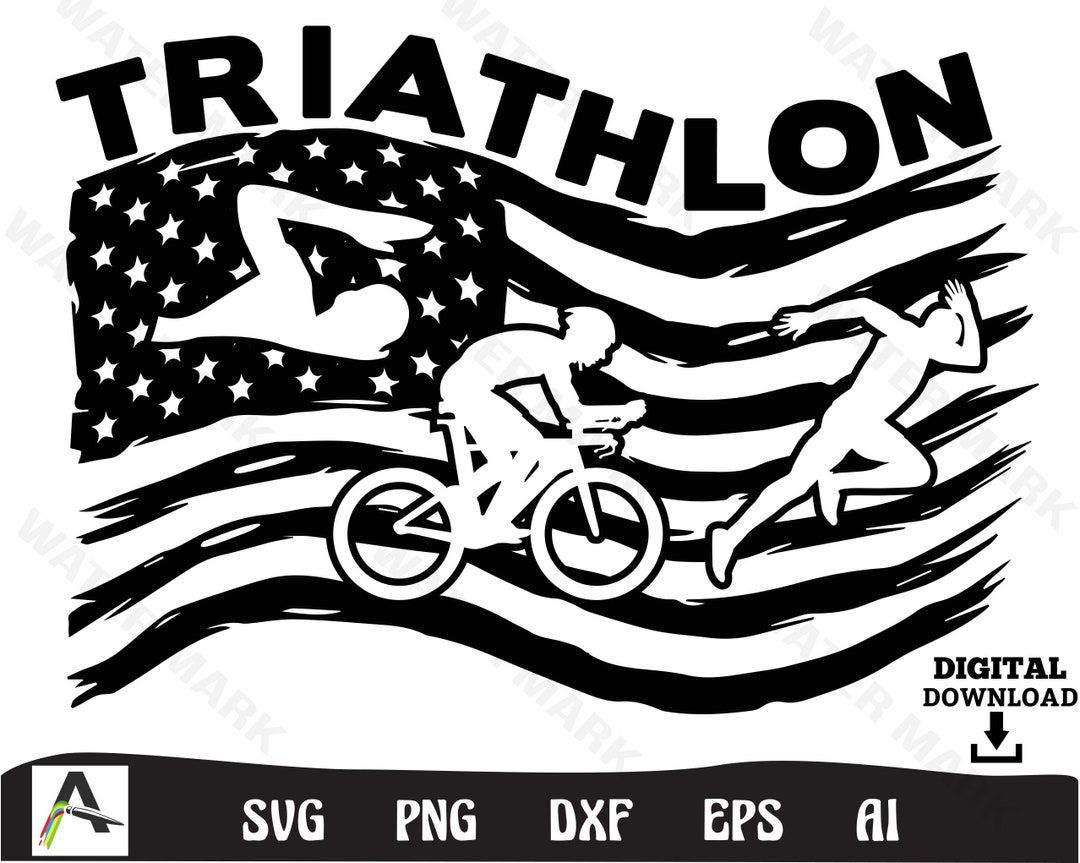 Triathlon Svg - Triathlon American Flag Art Triathlete Cut File Instant ...