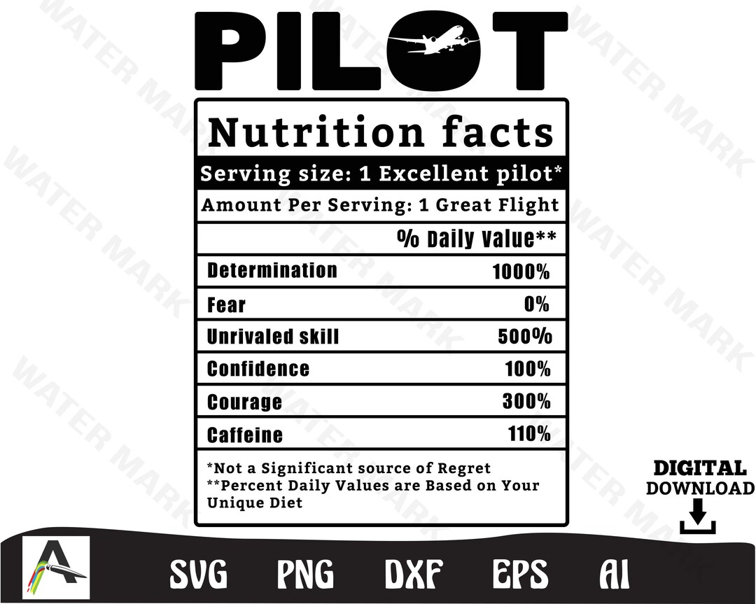 Pilot Svg - Pilot Nutrition Facts Airplane Art Cut File Instant Digital ...