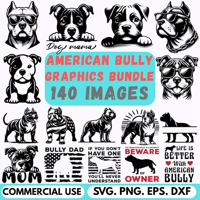 American Bully SVG Designs for Dog Lovers, Puppy Clipart Pack for ...
