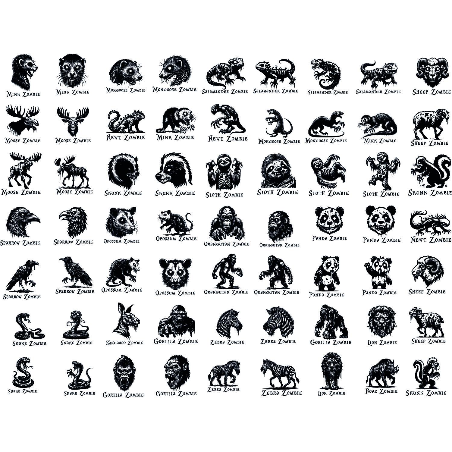 Animal Zombie SVG Design Bundle | Zombie Animal Clipart Set for T ...