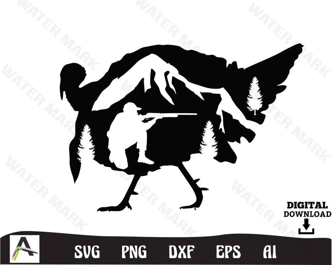 Turkey Svg File - Turkey Hunting Silhouette Artistic Turkey Hunter ...