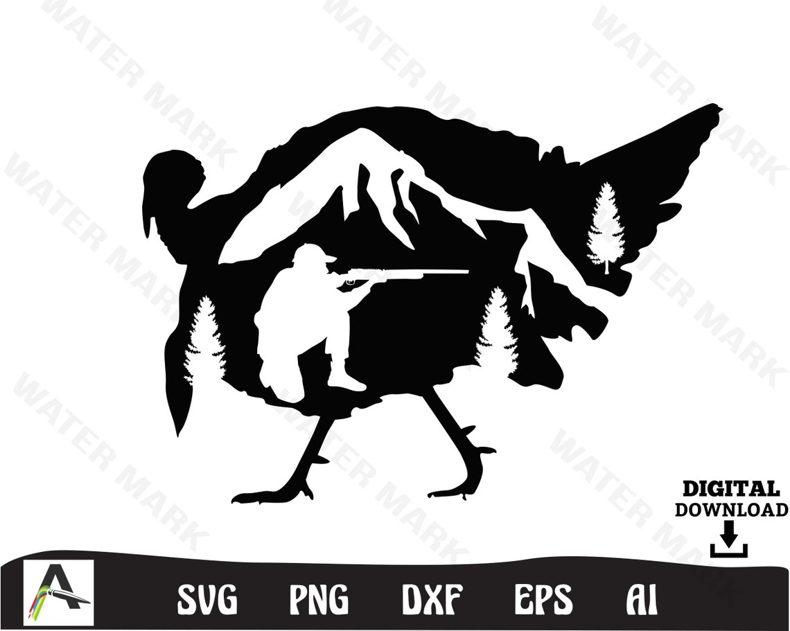 Turkey Svg File Turkey Hunting Silhouette Artistic Turkey - Etsy