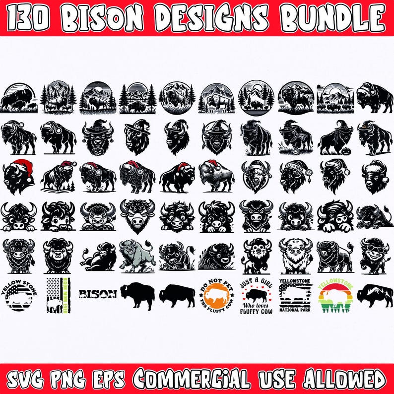 130 Bison Designs Bundle SVG PNG EPS | Buffalo Clipart for Cricut ...