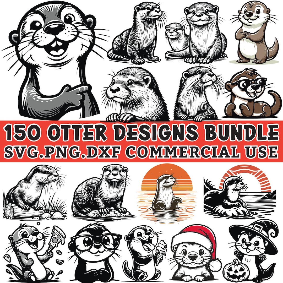 Otter SVG Bundle Cute Otter Clipart PNG DXF Digital Download Otter ...