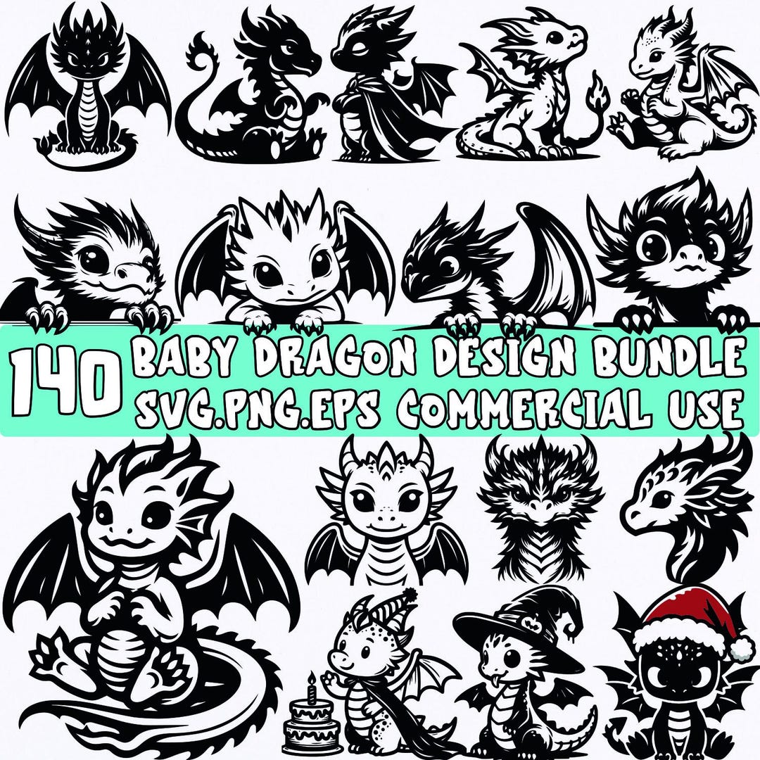 Baby Dragon SVG Bundle | Cute Dragon Clipart for Cricut | Commercial ...