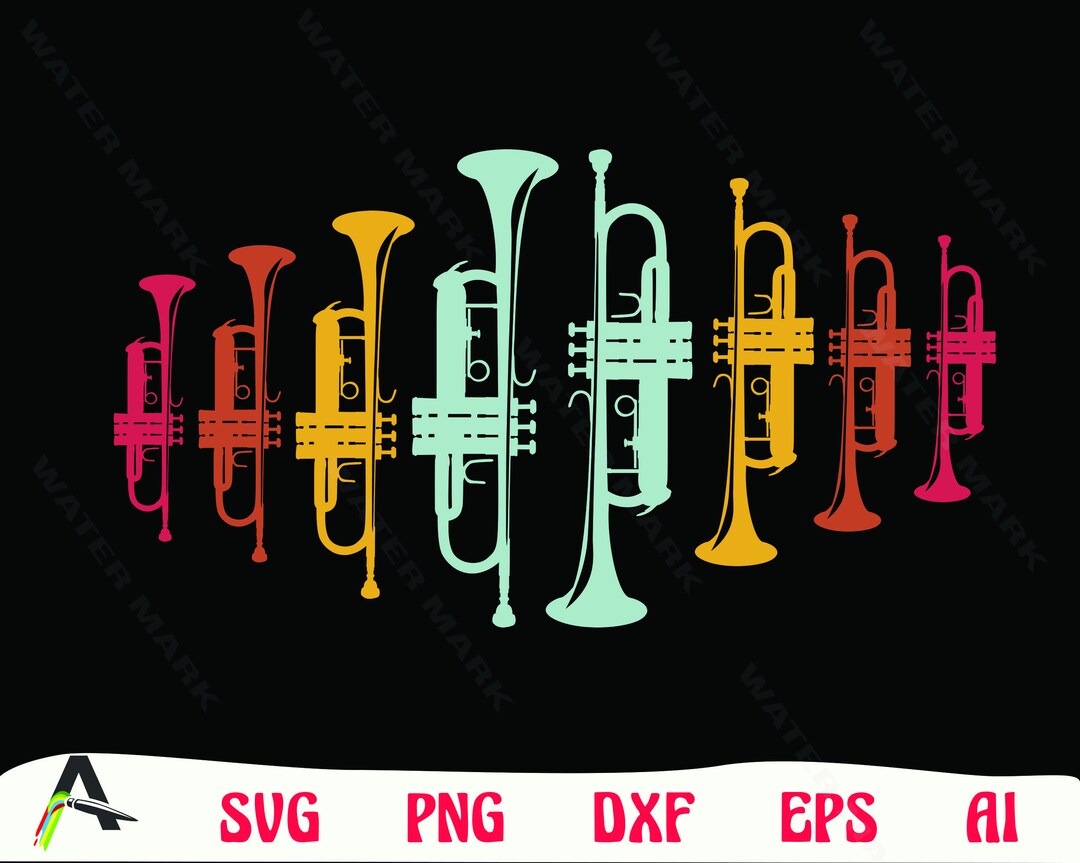 Trumpet Svg File - Cool Trumpets Retro Style Art Design for Cricut ...