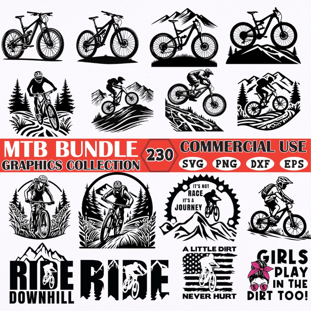 Mountain Bike SVG Bundle 230 Designs, MTB Clipart Collection, Downhill ...