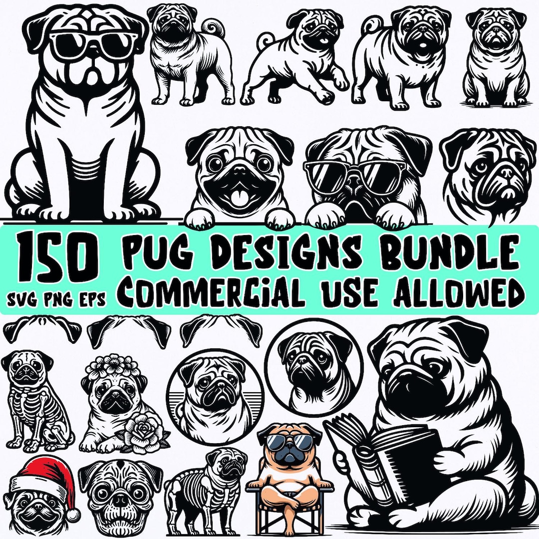 Pug SVG Bundle | Cute Pug Dog Clipart Set for Cricut, Silhouette | Pug ...