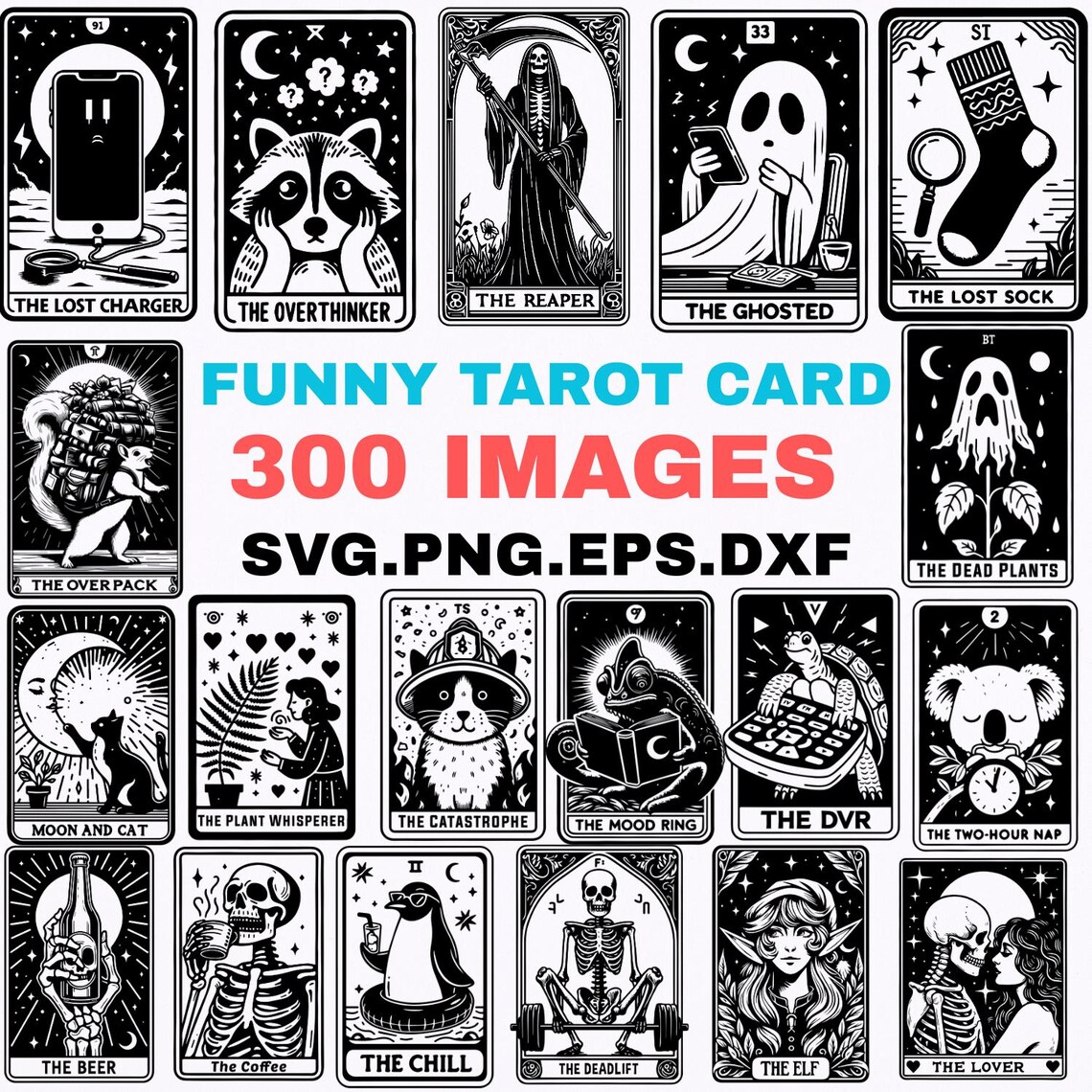 Funny Tarot Card Bundle 300 Images SVG PNG EPS Hilarious Fortune Teller ...