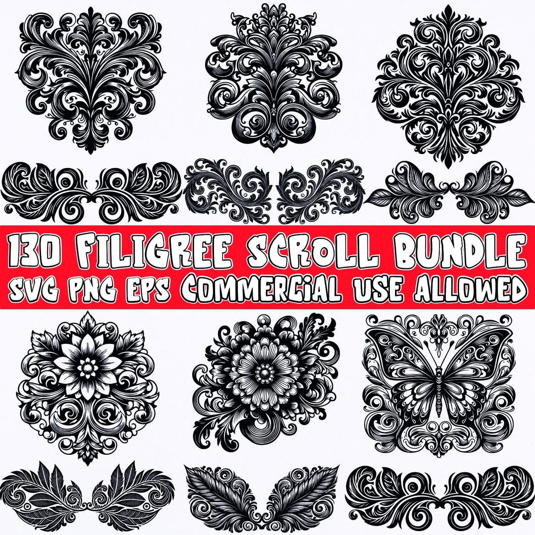 Filigree Scroll SVG Bundle | Filigree Scroll Ornamental Flourish ...
