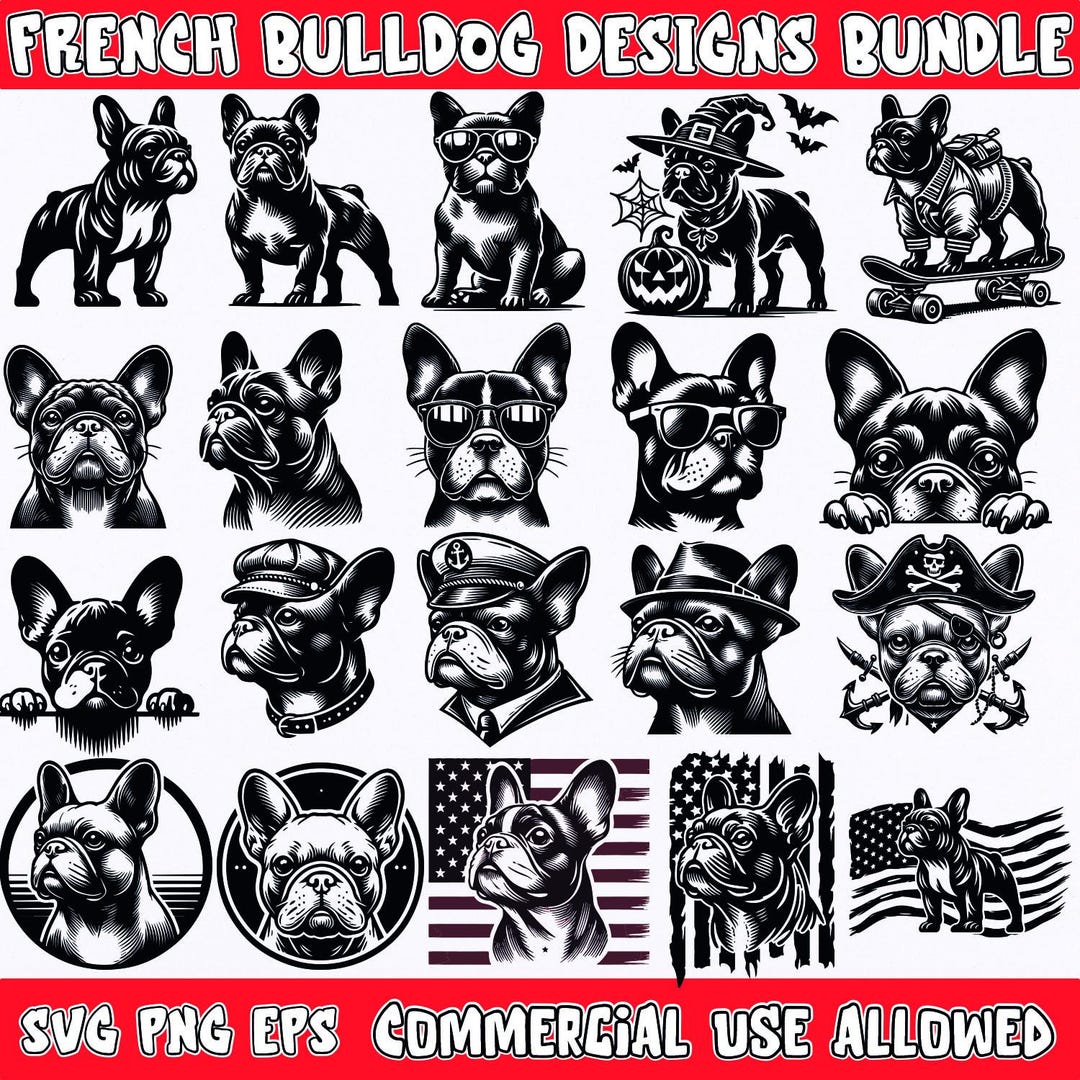 130 French Bulldog SVG Bundle | Cute & Stylish Frenchie Clipart | Dog ...