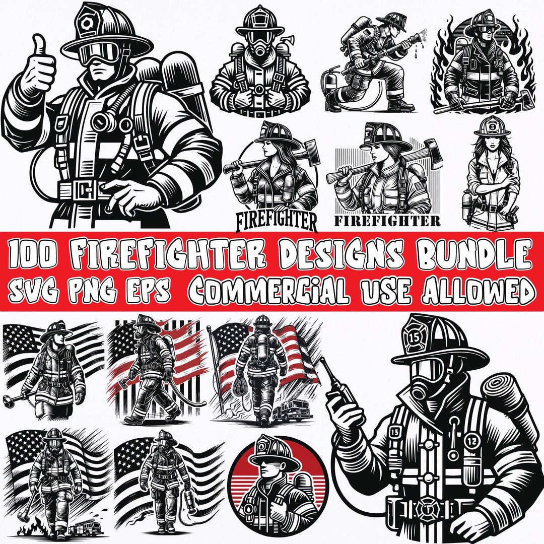 Firefighter Designs Bundle SVG PNG EPS | Firefighter Clipart for Cricut ...