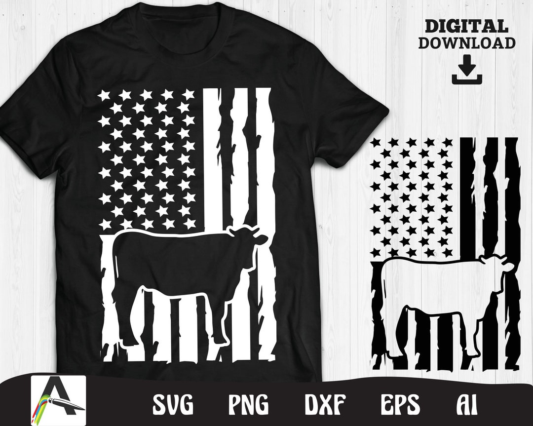 Cow Farm Svg Cool Cow Patriotic American Flag Art Farmer Svg Digital ...