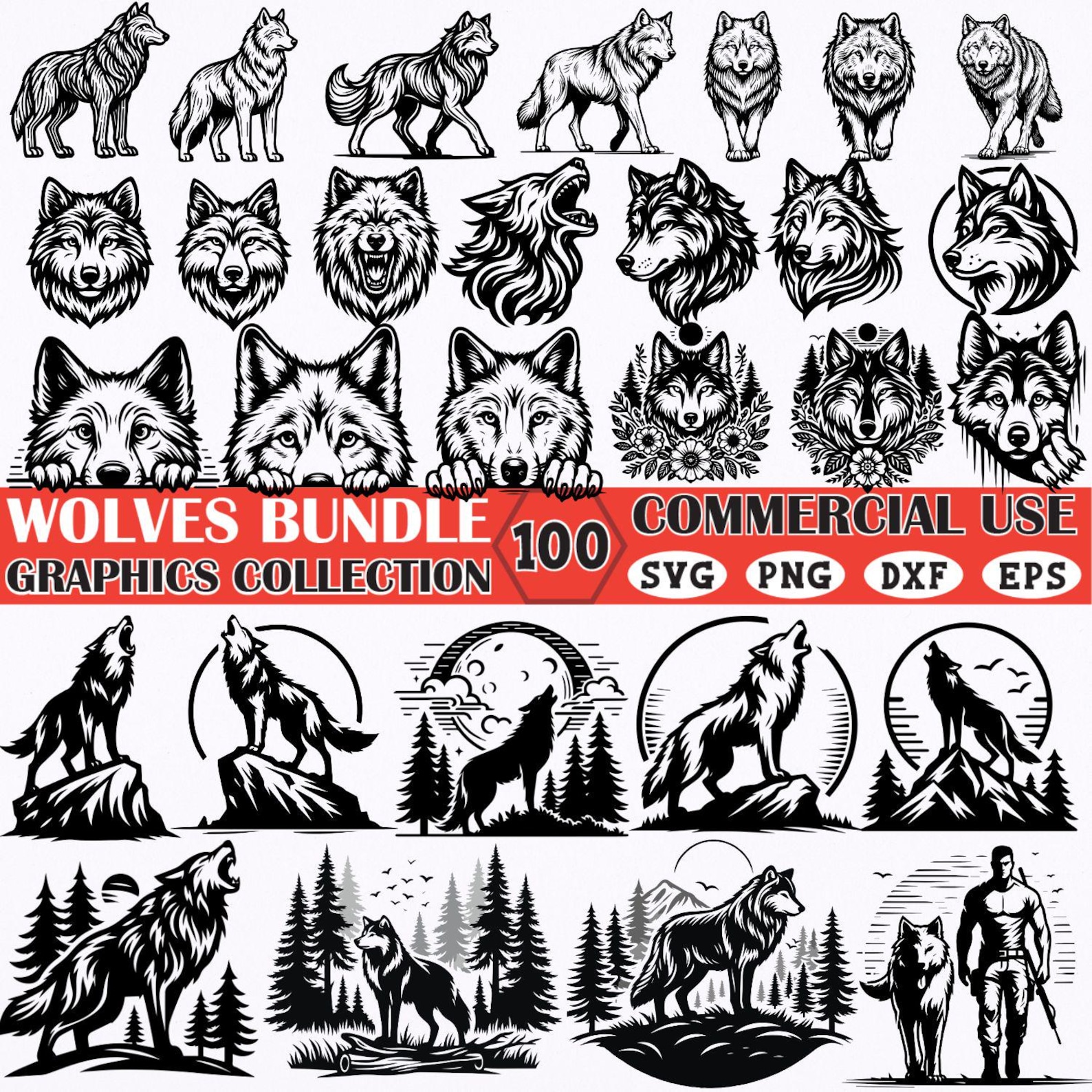 Wolf Designs SVG Bundle: 100 Wild Animal Vector Cut Files - Etsy