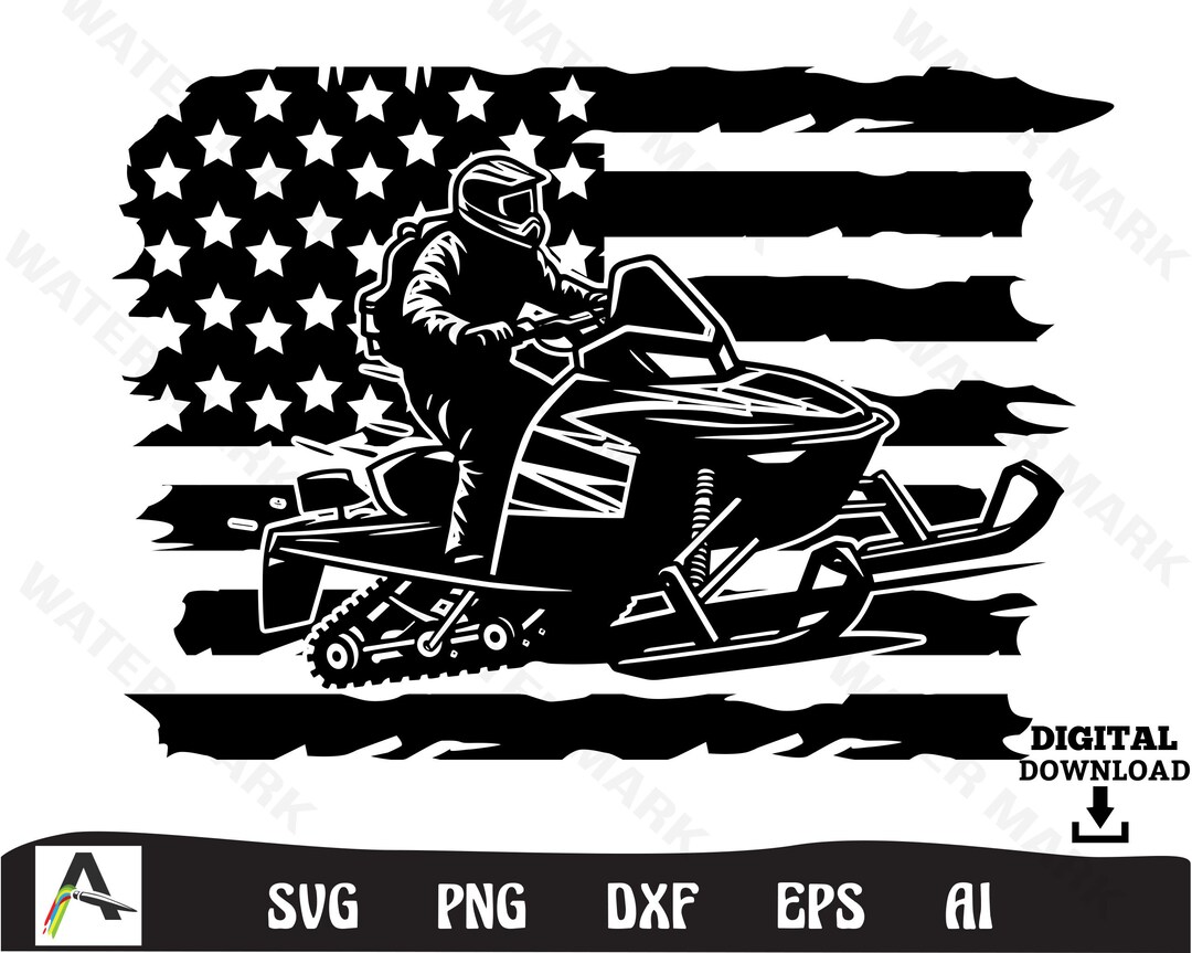 Snowmobile Svg Snowmobile American Flag Art Cut File Clipart Instant ...