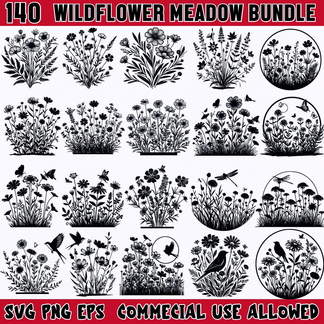 Wildflower Meadow Svg Bundle for Cricut | Floral Silhouette Png, Eps ...