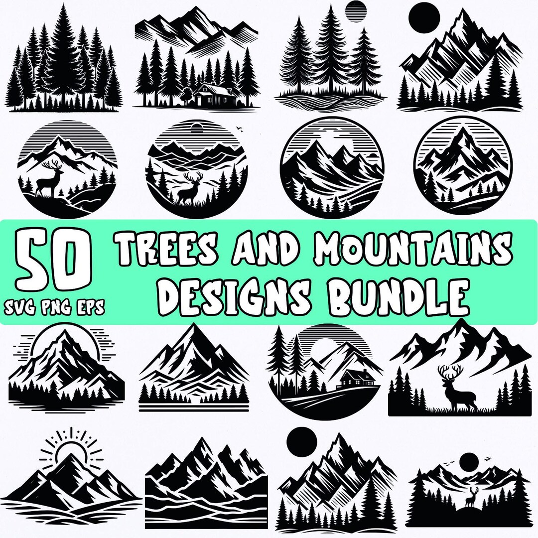 Trees and Mountains SVG Bundle Nature Landscape Svg Png Eps, Mountain ...