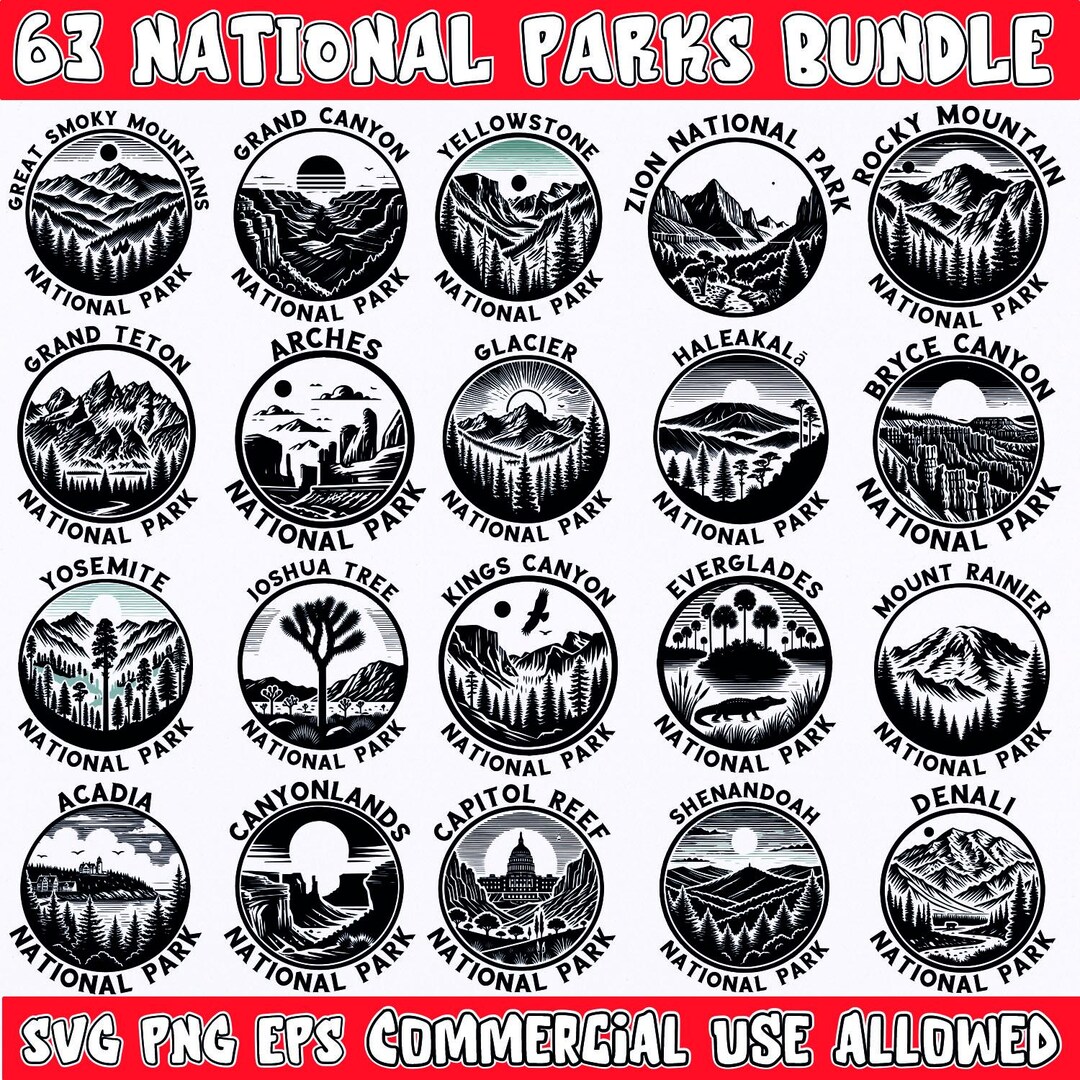63 National Parks Bundle Svg Png Eps Designs, US National Parks Clipart ...