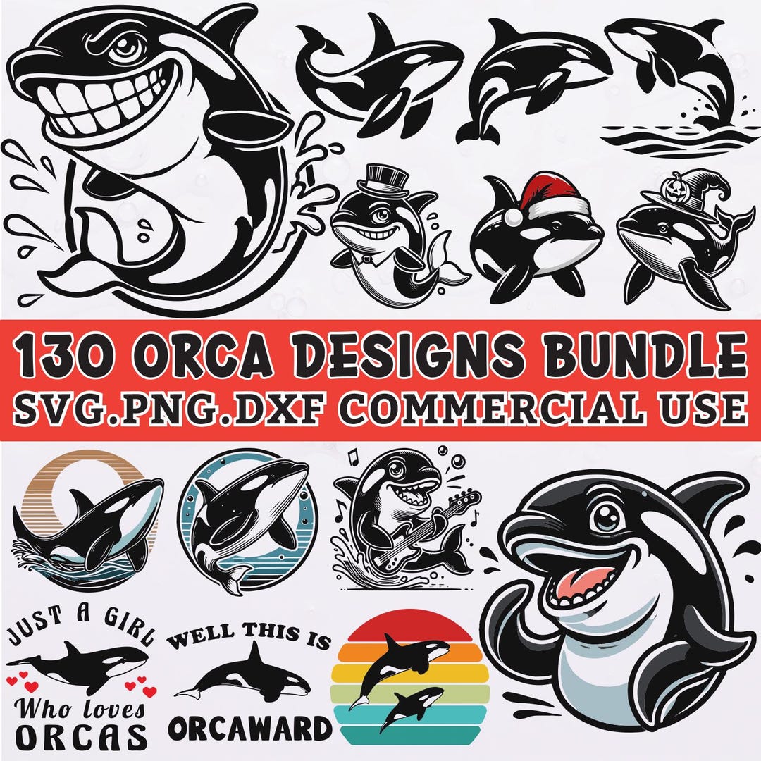 Orca Svg Design Bundle – Killer Whale Clipart PNG DXF Files Orca ...