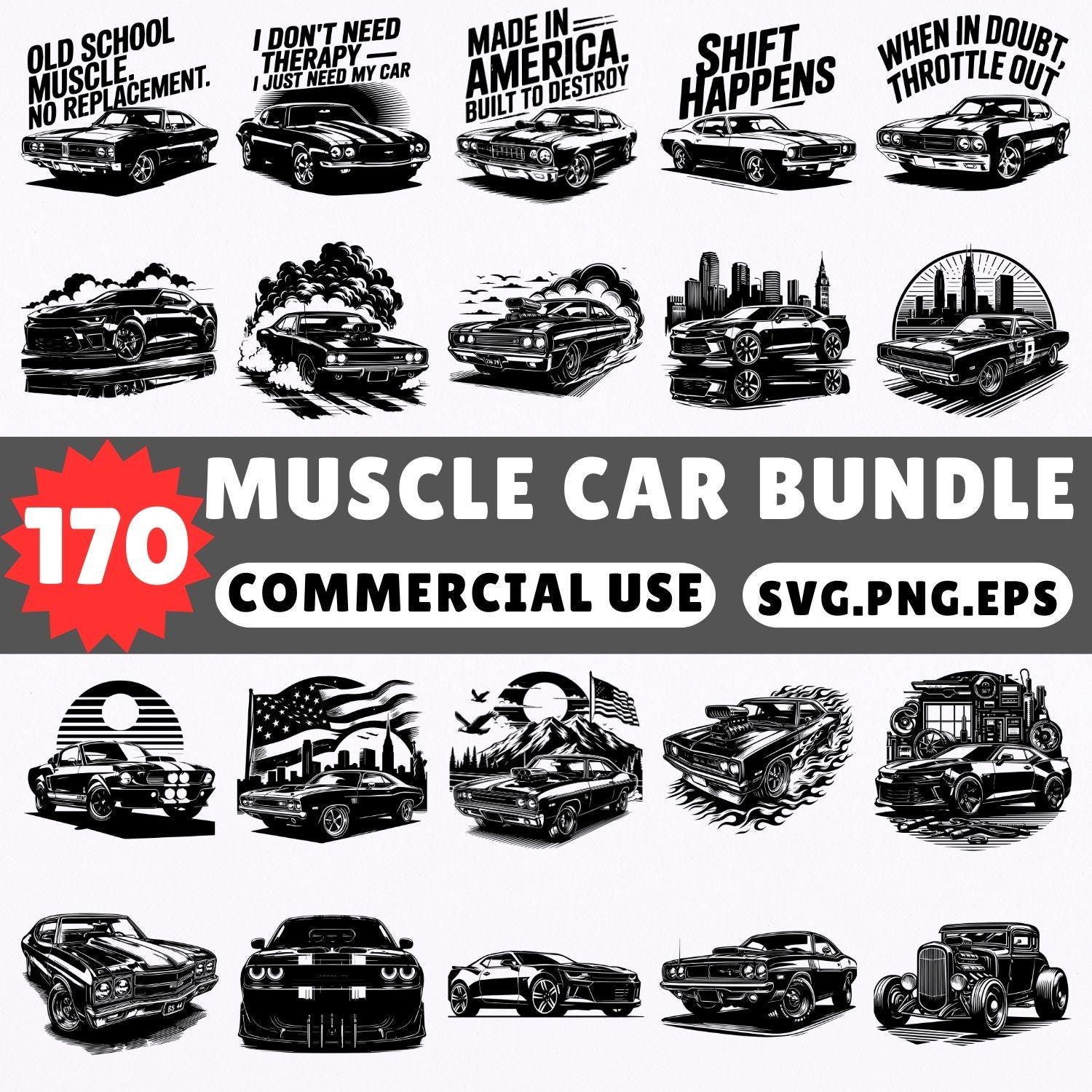 170 Muscle Car SVG Bundle PNG EPS Designs for Cricut Silhouette ...