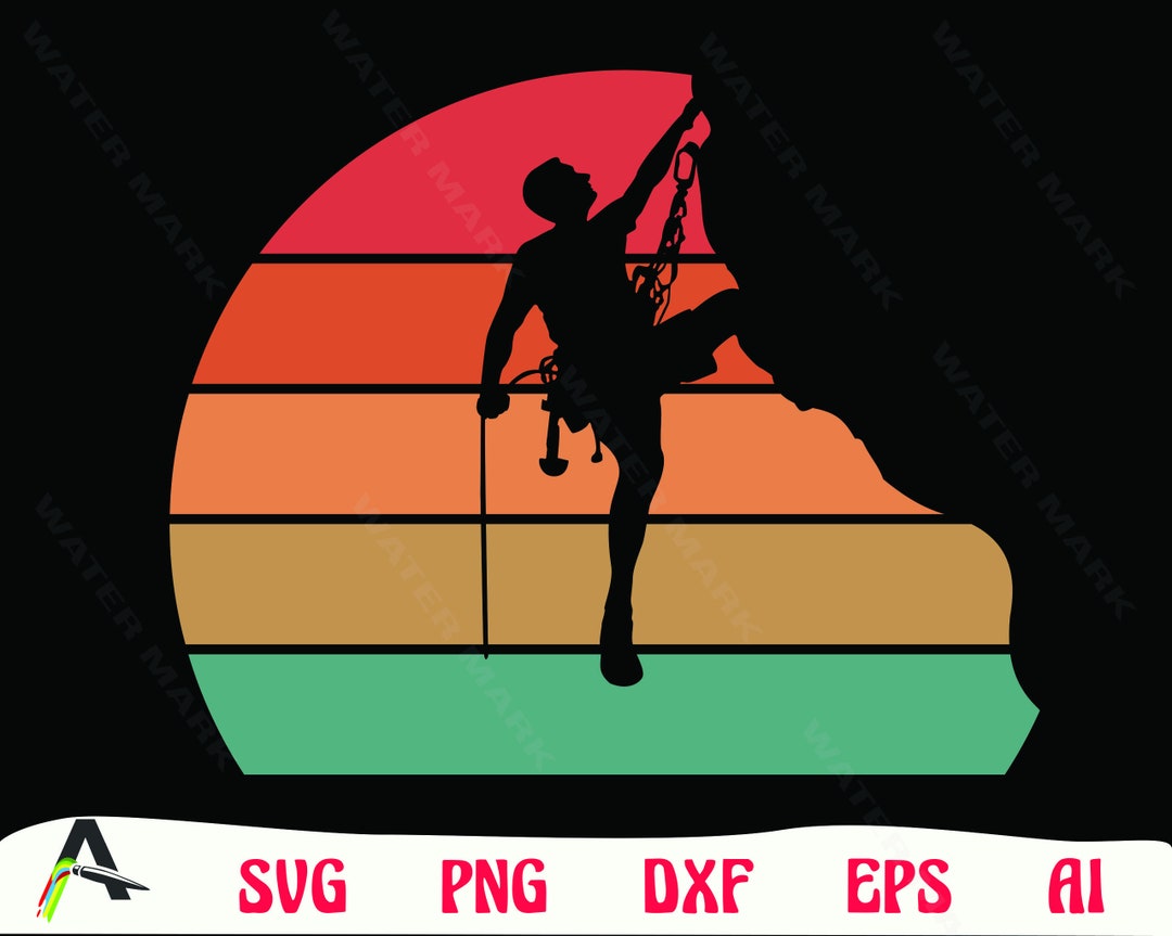 Retro Rock Climbing SVG: Mountain Climber Silhouette Clipart (digital ...