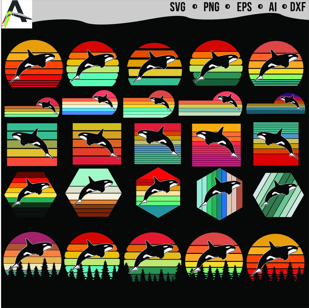 Orca Svg File - Orcas Retro Bundle Cut File for Cricut Clipart Digital ...