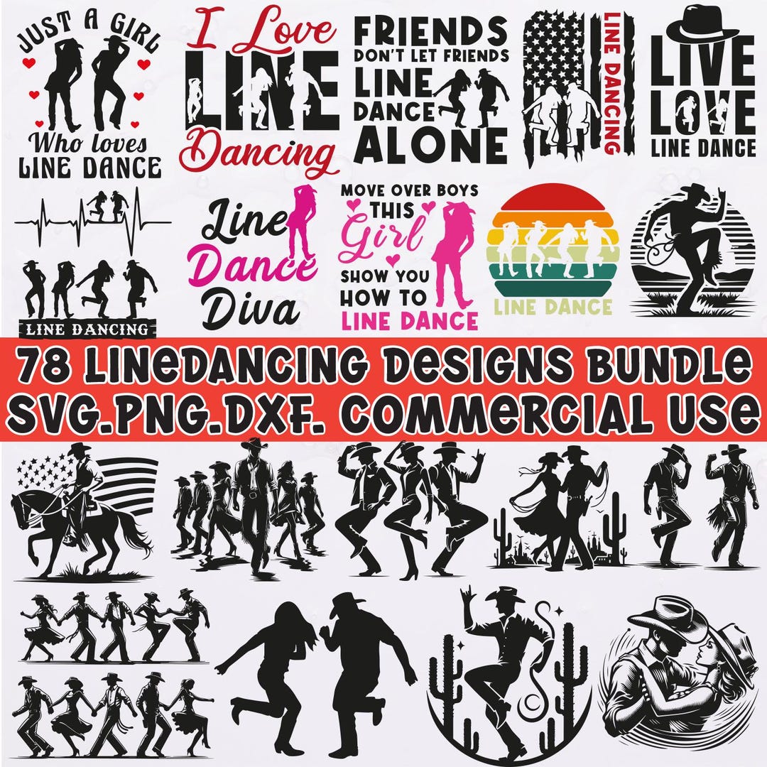Line Dancing SVG Bundle, Country Western Dancing PNG DXF Files, Cowgirl ...